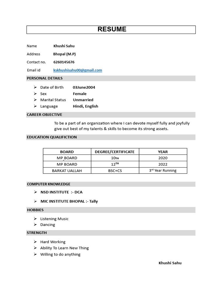 Khushi Resume 2 | PDF