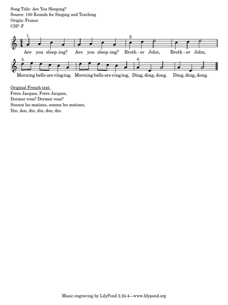 Are You Sleeping? Folk Song Lyrics | PDF