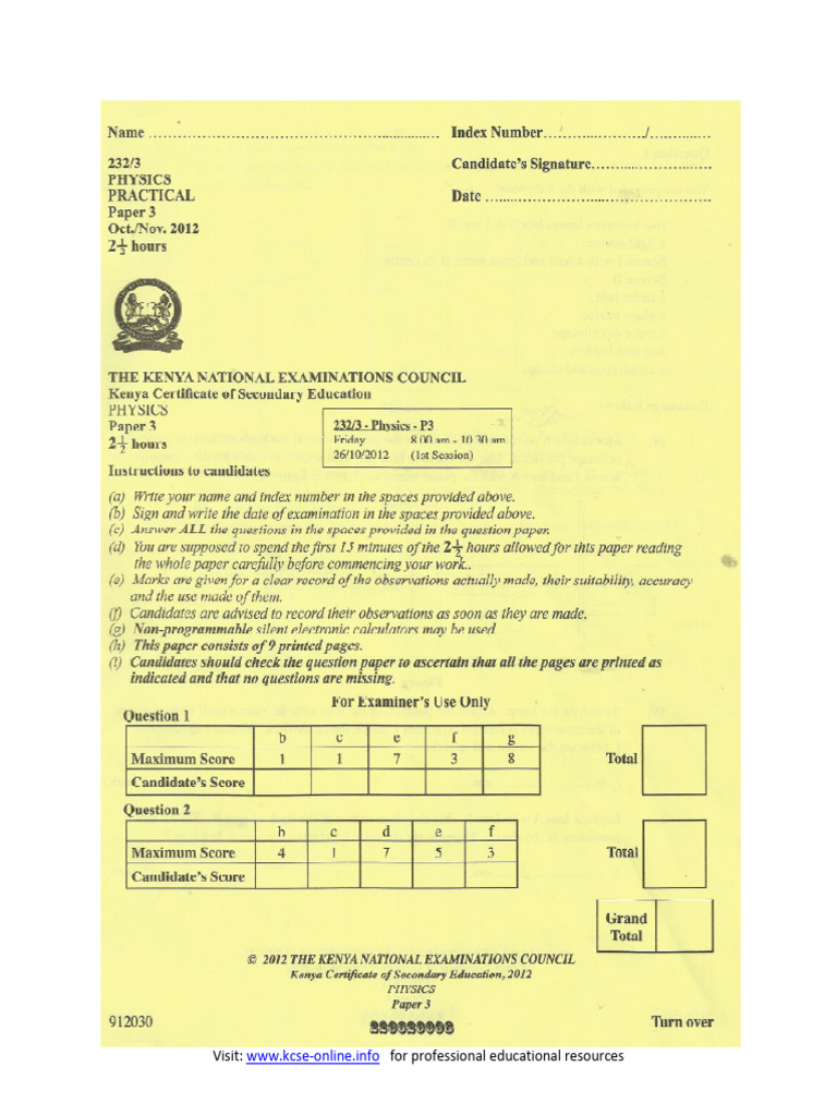 2012 Kcse Physics Practical Paper 3 | PDF