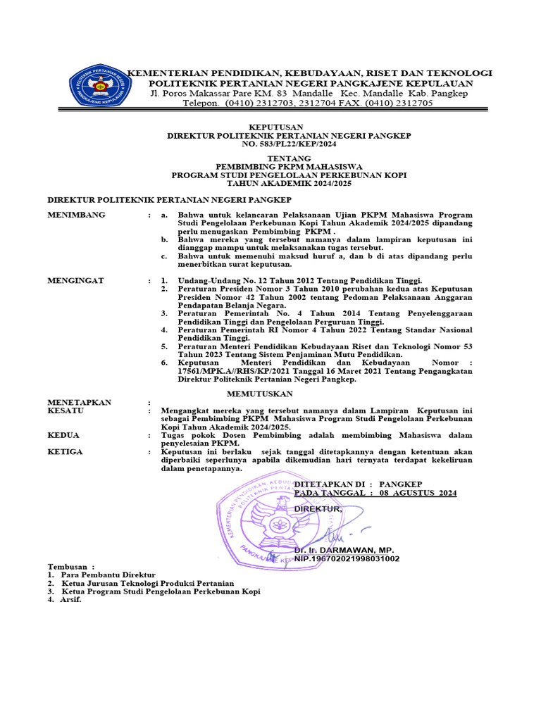 15. SK Pembimbing PKPM PPK Sm Awal 2024-2025 | PDF