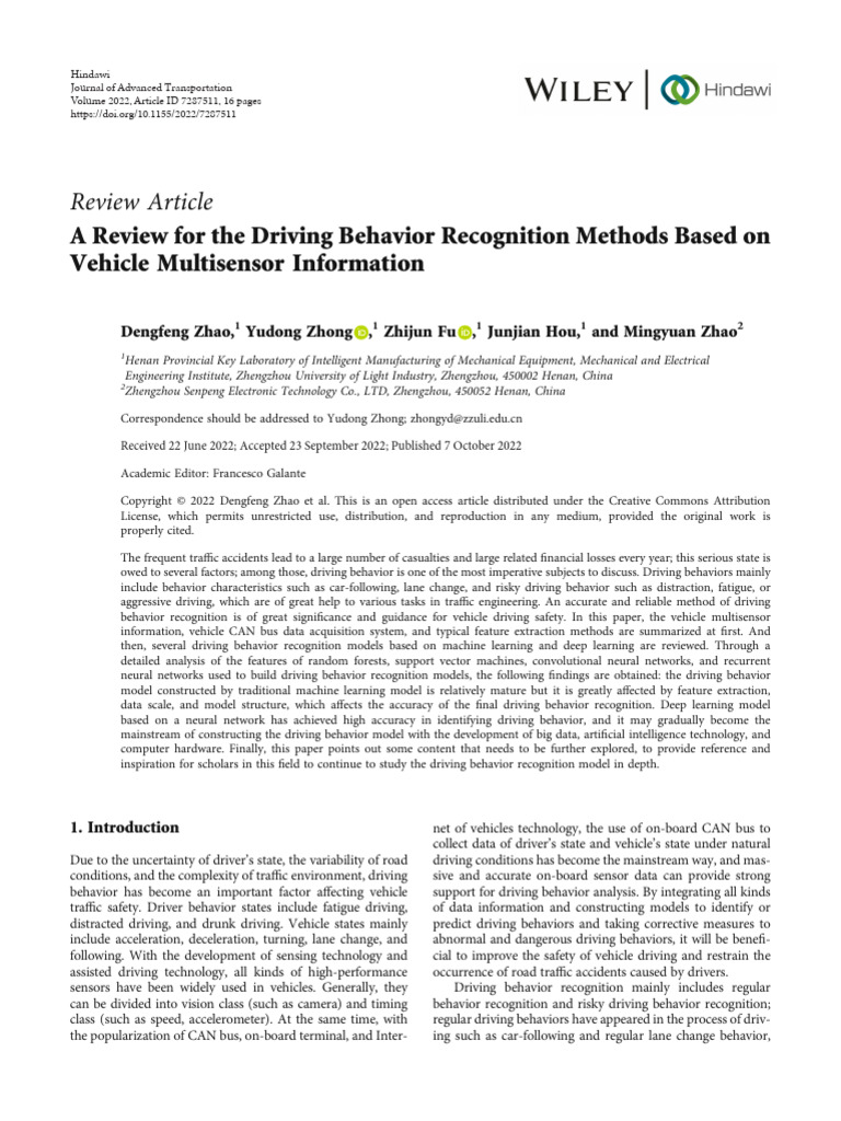 A Review For The Driving Behavior Recognition Methods Based On Vehicle Multisensor Information