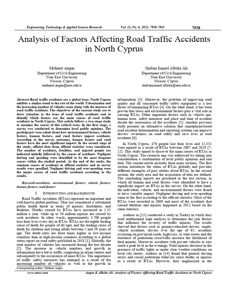 Analysis of Factors Affecting Road Traffic Accidents in North Cyprus ...