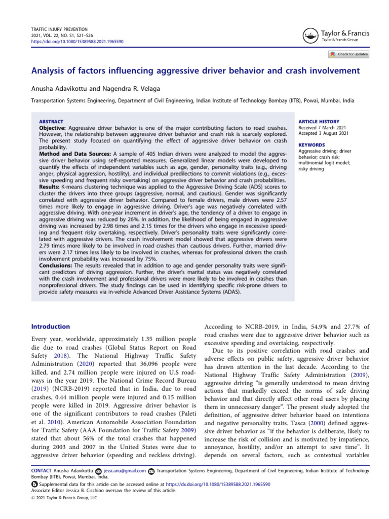 Aggressive Driving and Crash Correlation | PDF | Traffic Collision ...