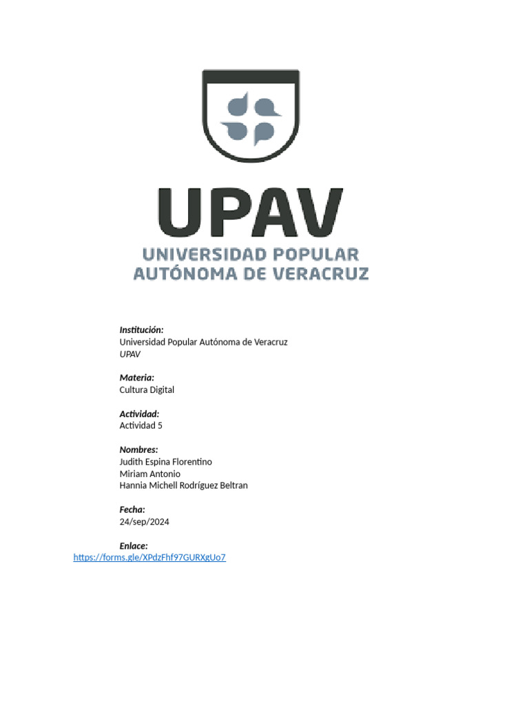 UPAV: Actividad 5 de Cultura Digital | PDF