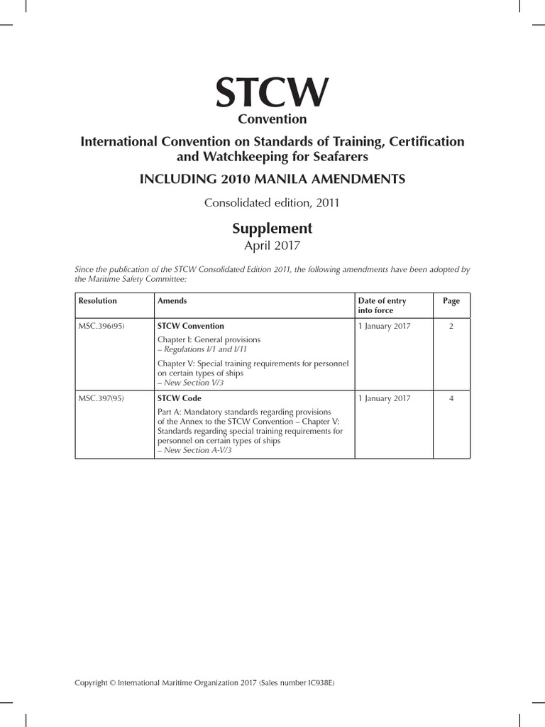STCW Convention Supplement April 2014 (Including The 2010 Manilla ...
