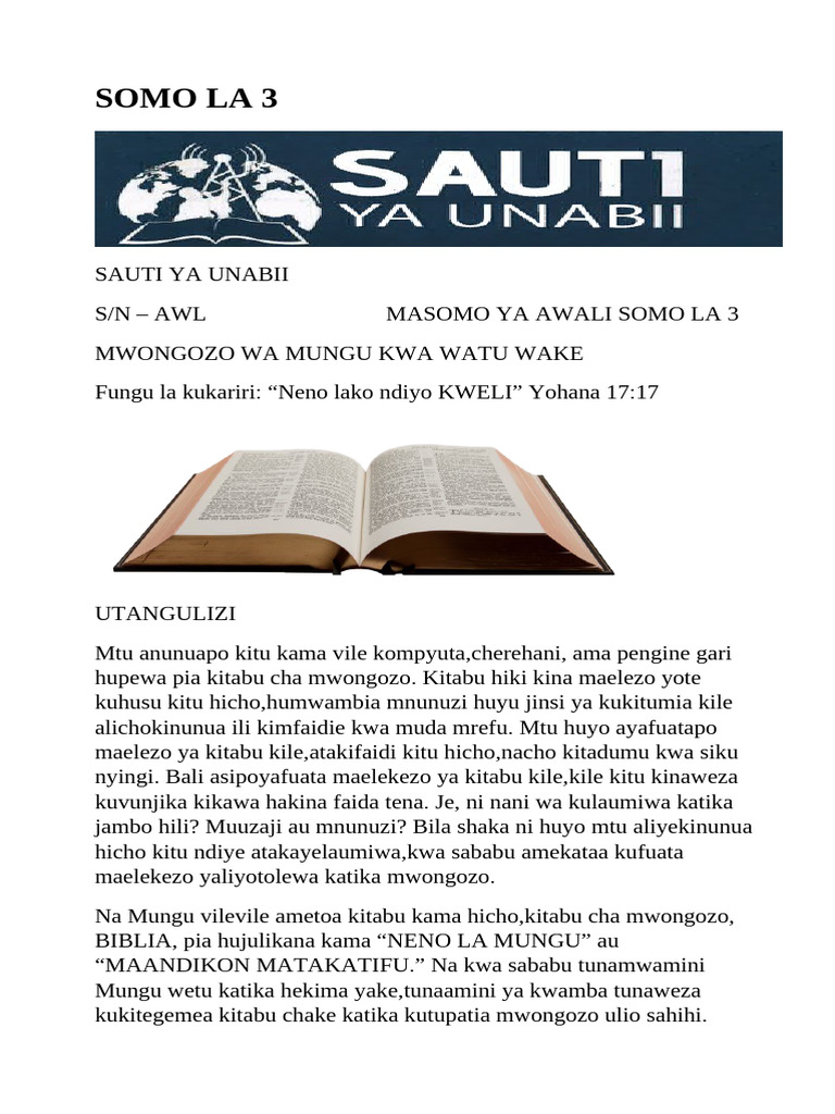Sauti Ya Unabii Somo 3 | PDF