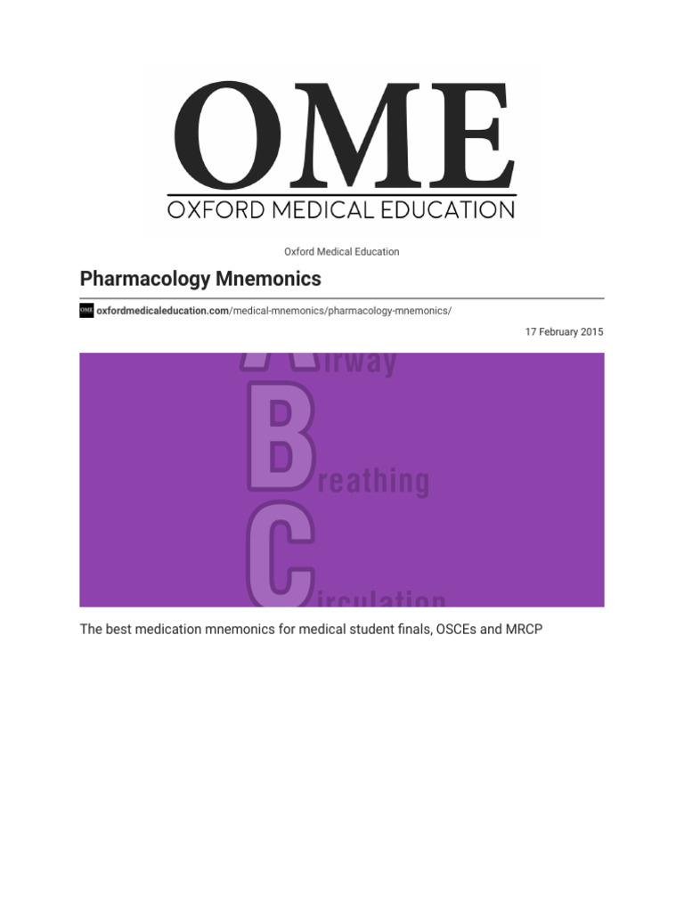 Pharmacology Mnemonics | PDF
