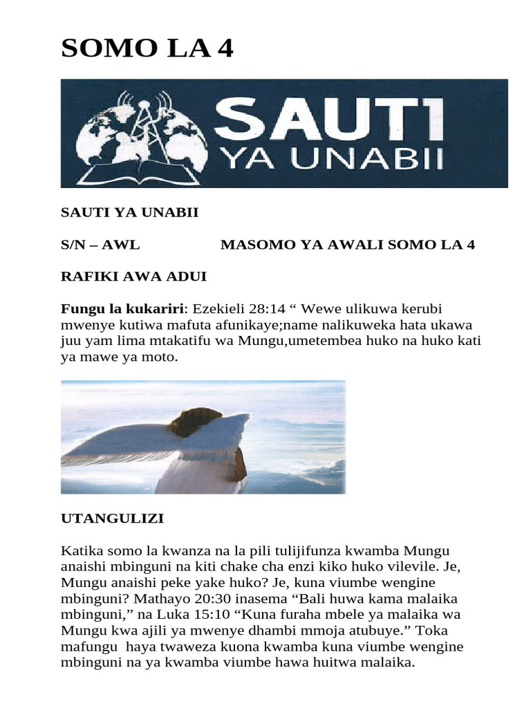 Sauti Ya Unabii SOMO LA 4 | PDF