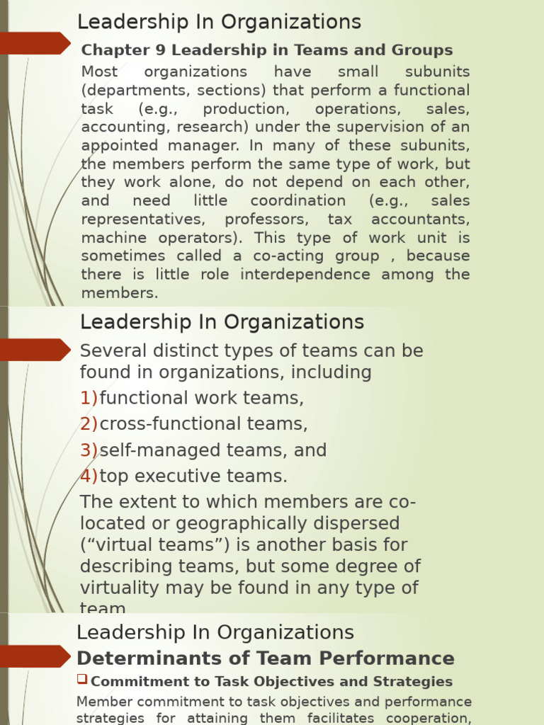 Chapter 9 Leadership in Teams & Groups | PDF | Leadership | Cognition