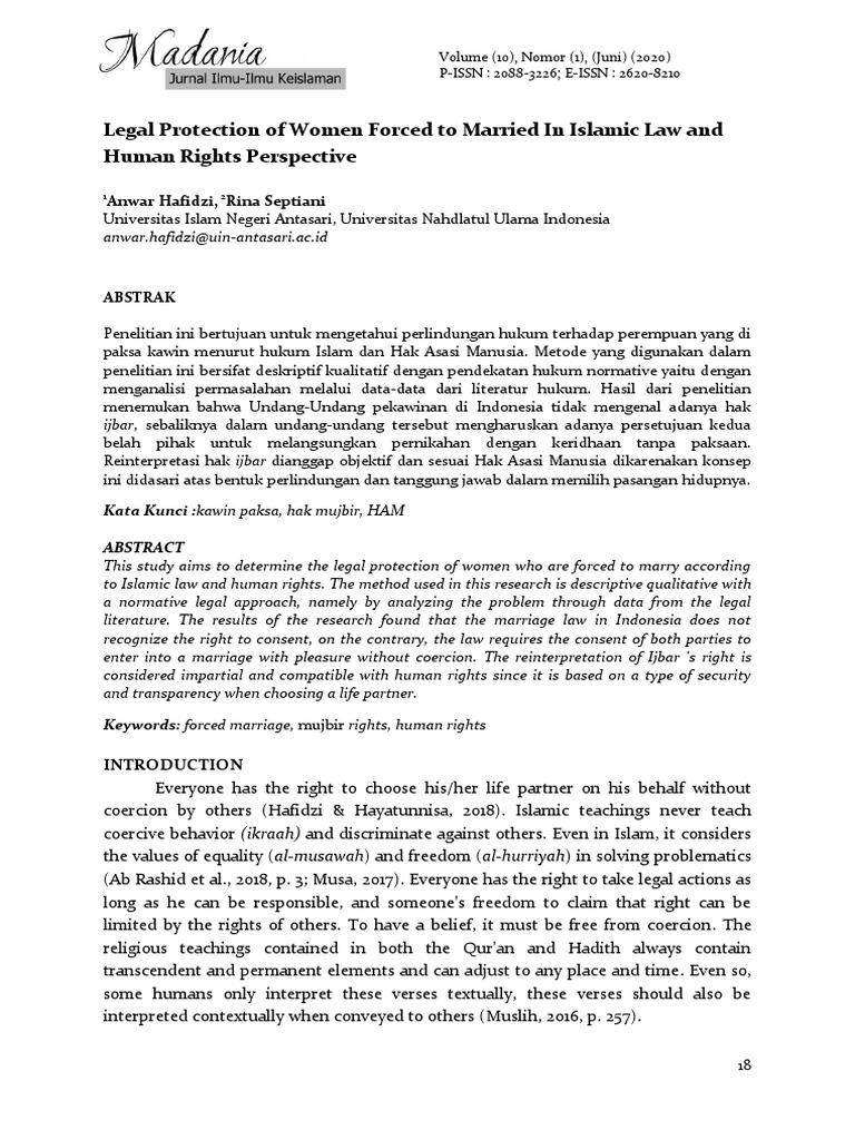 Legal Protection of Women Forced To Married in Isl | PDF | Marriage | Family
