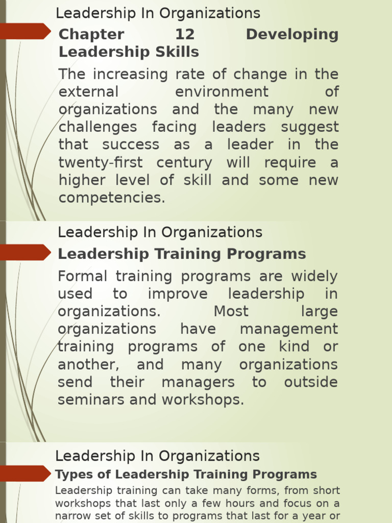 Chapter 12 Developing Leadership Skills | PDF | Leadership | Mentorship