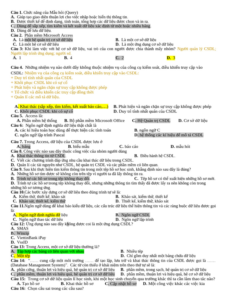 Đề cương ôn tập Tin Học 12 GK1 | PDF