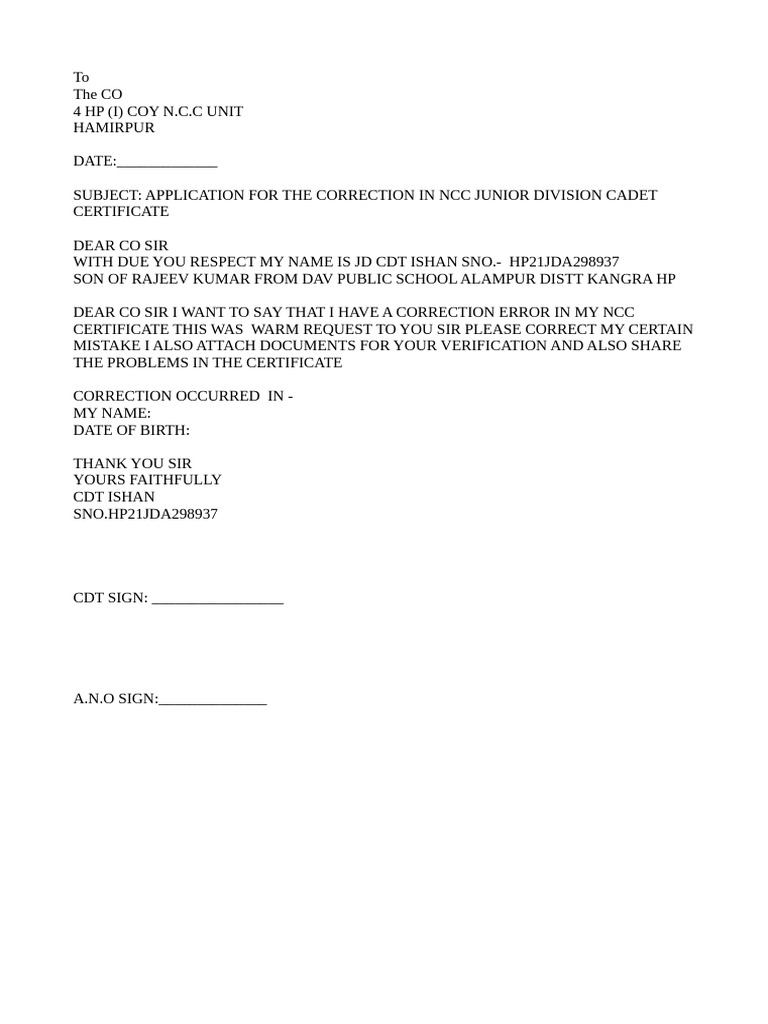 NCC Name Change Application | PDF