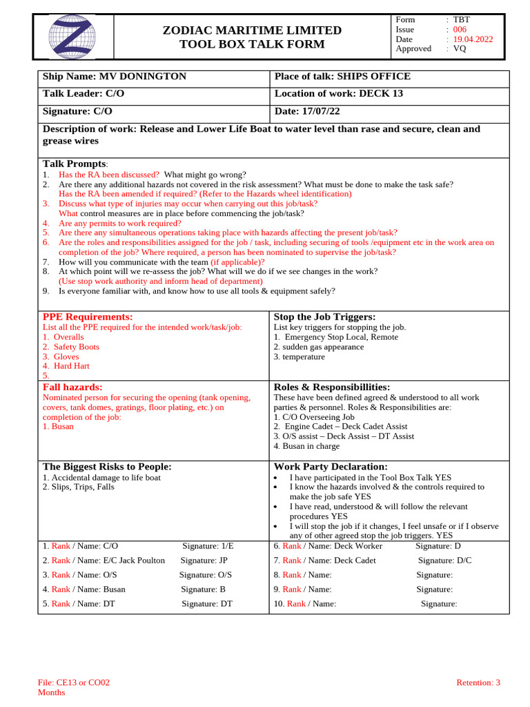 Release or Lifeboat Permit To Work | PDF | Hazards