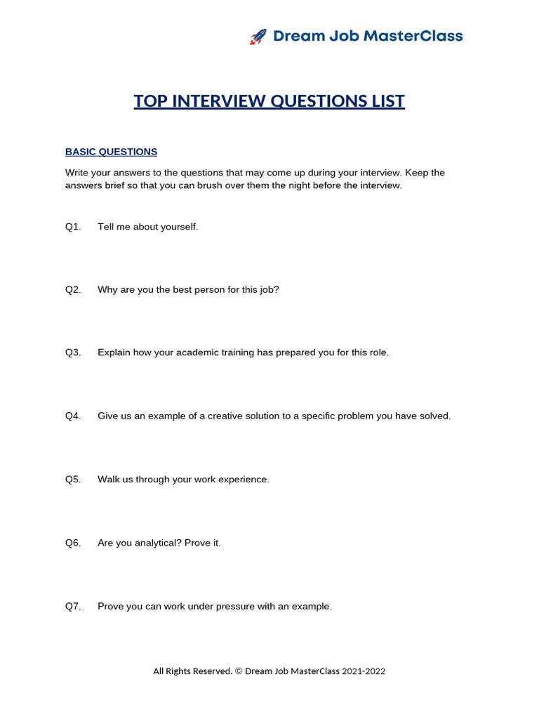 Job Interview Questions | PDF | Cognition | Social Psychology