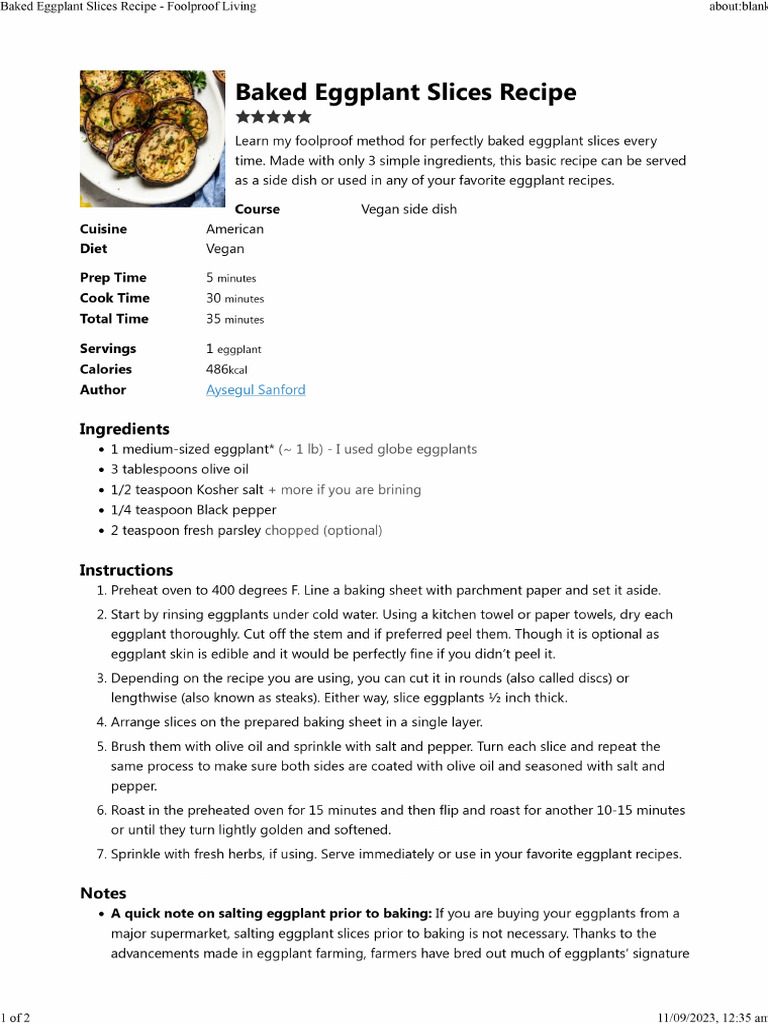 Baked Eggplant Slices Recipe - Foolproof Living | PDF | Eggplant | Baking