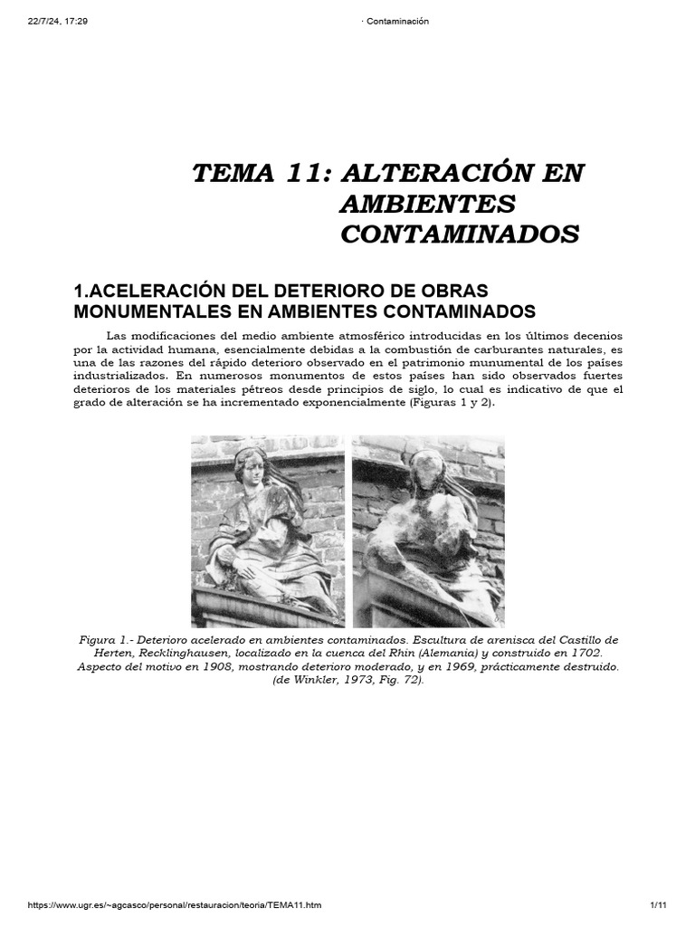 Conservación de Material Pétreo Tema 11 Contaminación | PDF | Dióxido de azufre | Ácido sulfúrico