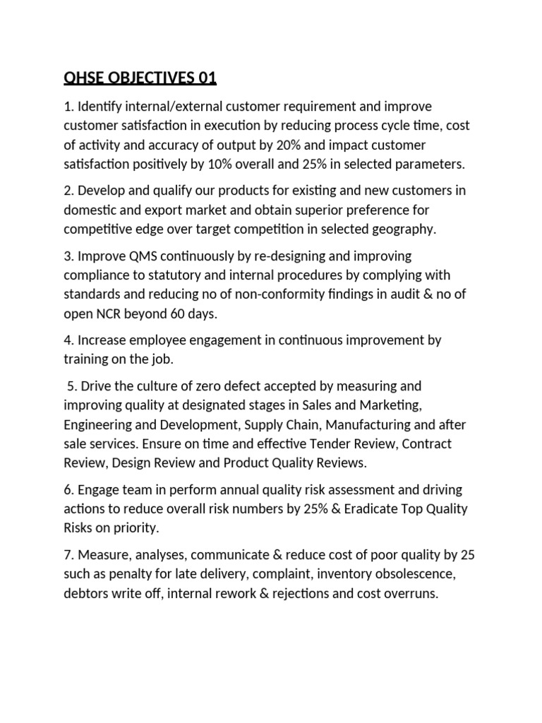 Qhse Objectives 1 | PDF | Regulatory Compliance | Economies