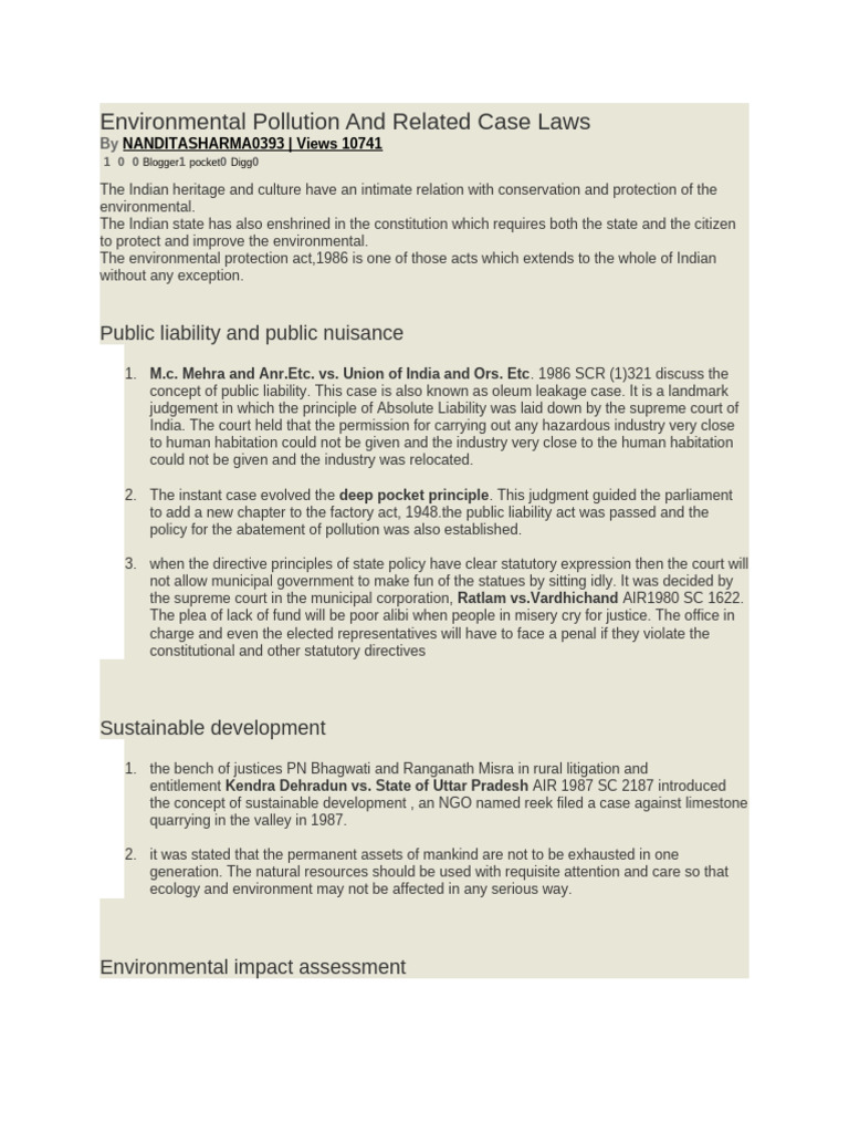 Environmental Laws and Landmark Cases | PDF | Supreme Court Of India ...