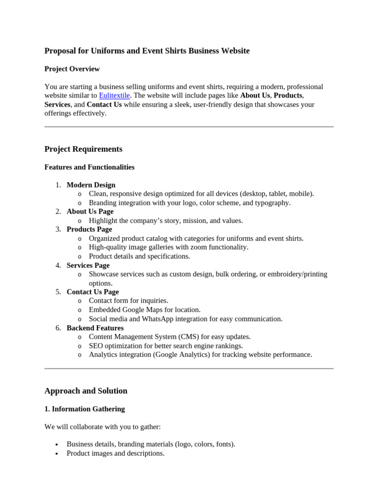 Proposal For Uniforms and Event Shirts Business Website | PDF ...