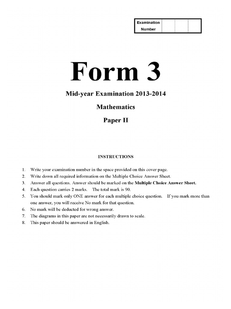 LaSalleCollege-F3-Maths-Mid-Year-Exam-Paper-2-2013-14 | PDF