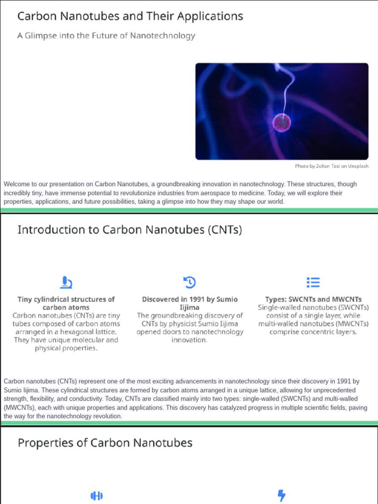 Carbon Nanotubes: Properties & Applications | PDF
