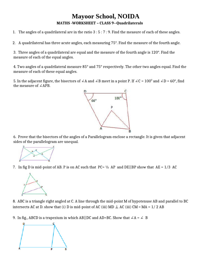 Chp-Quadrilaterals (Worksheet) | PDF