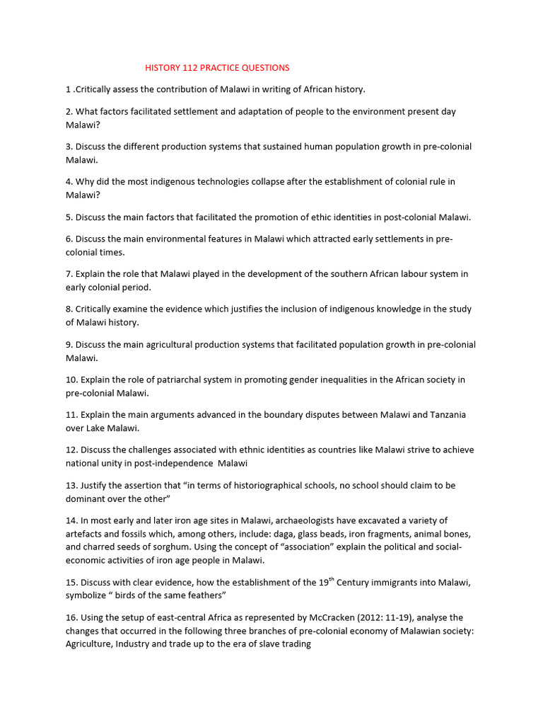 History 112 Practice Questions | PDF