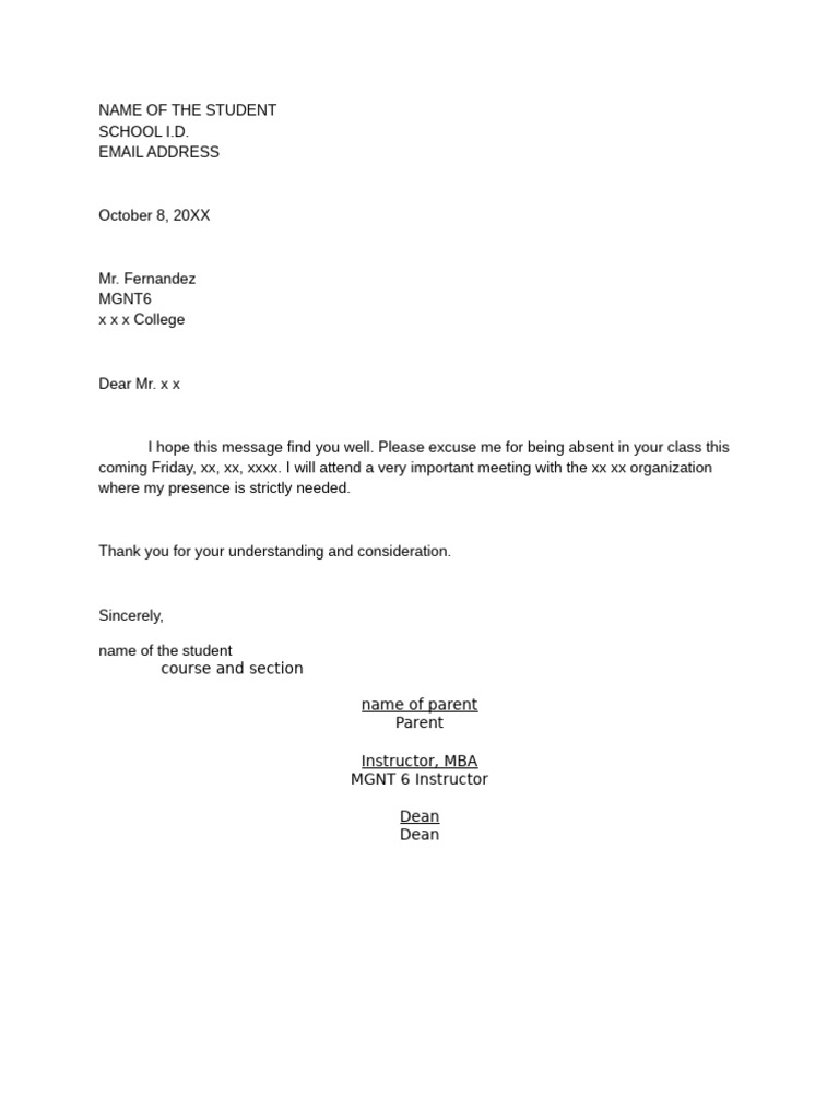 Part 3 Excuse Letter | PDF