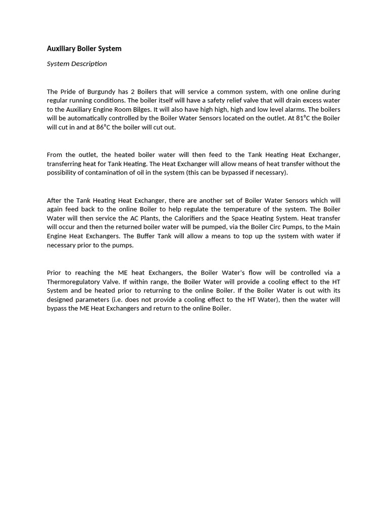 Auxiliary Boiler System Description | PDF