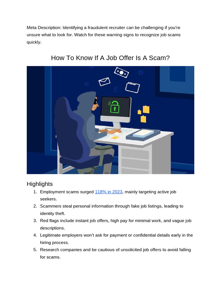 How To Know If A Job Offer Is A Scam | PDF