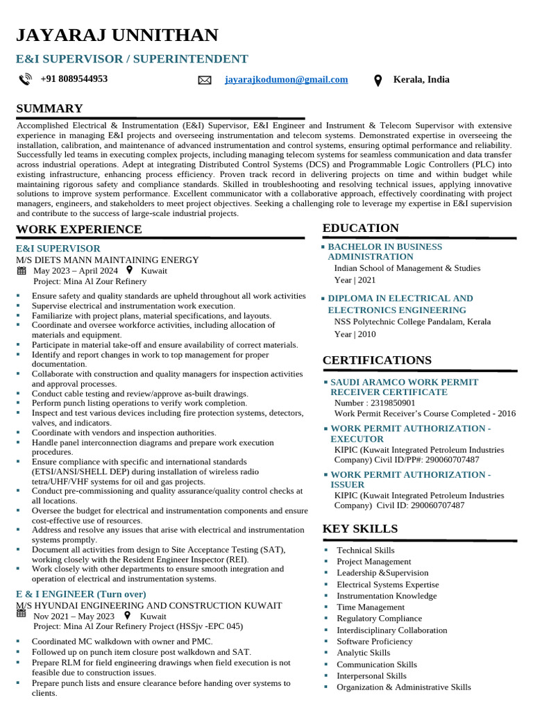 Jayaraj Cv (1) | PDF | Instrumentation | Scada