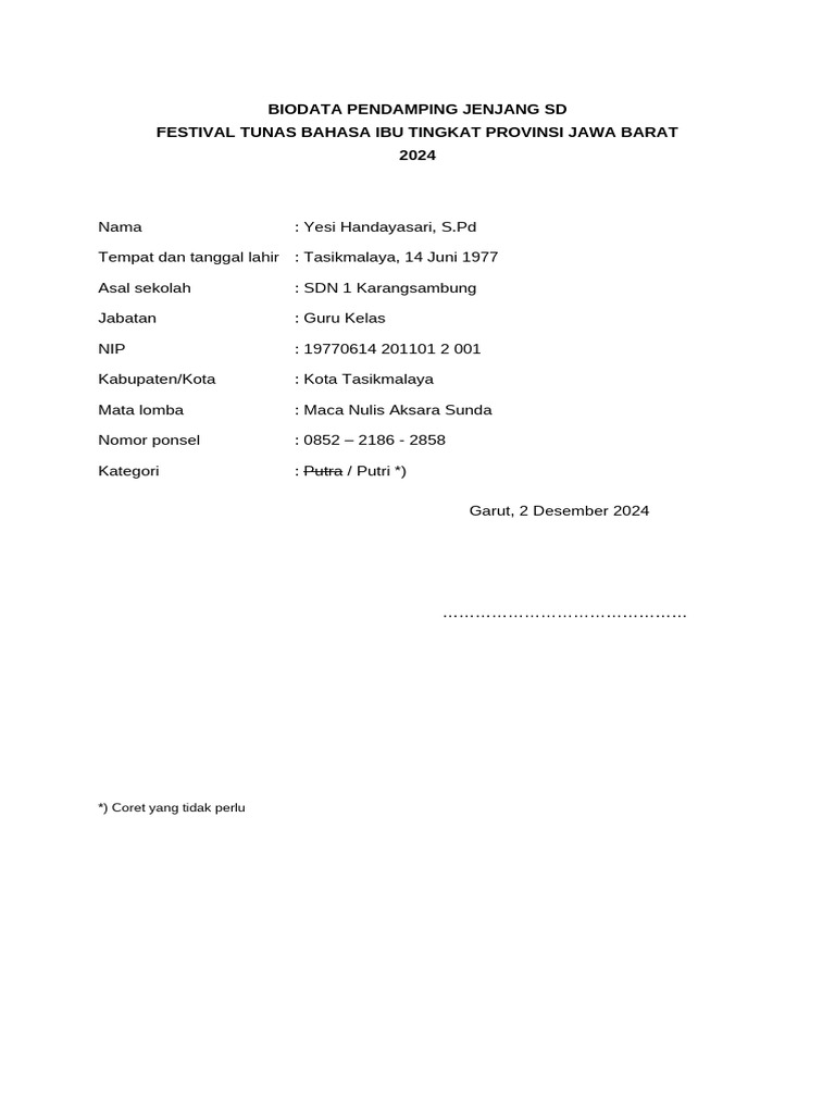 BIODATA Pendamping SD | PDF