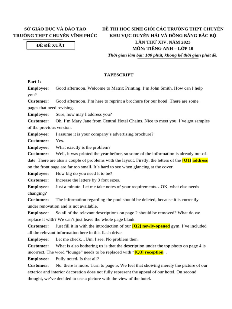 Bộ Đề Hsg Tiếng Anh 10 Các Trường Chuyên Kv Duyên Hải Năm 2023 Word (Cvp) Anh 10 - tapescript ...