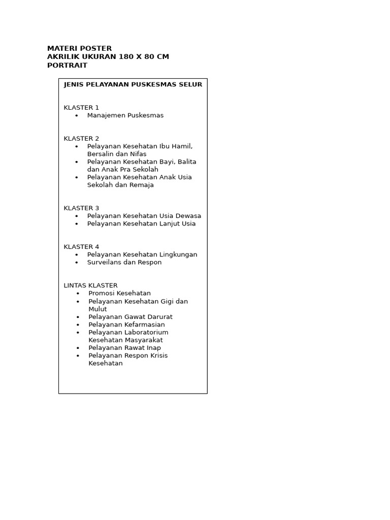 B JENIS PELAYANAN PUSKESMAS SELUR - PORTRAIT | PDF