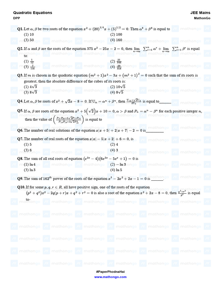 Quadratic Equations Solutions Guide | PDF | Discrete Mathematics ...