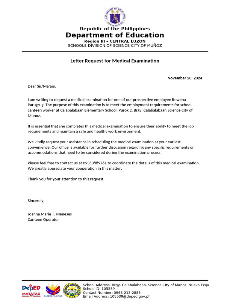Request for Medical Examination Letter | PDF