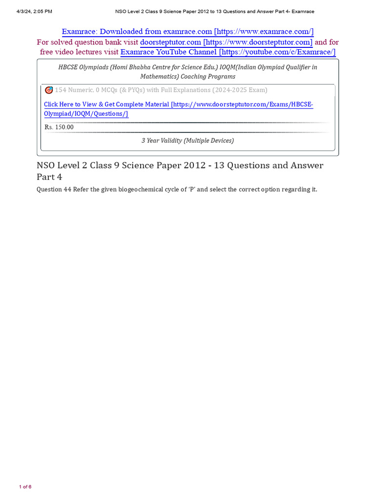 NSO Level 2 Class 9 Paper 2012 13 Part 4 | PDF | Soil | Deforestation