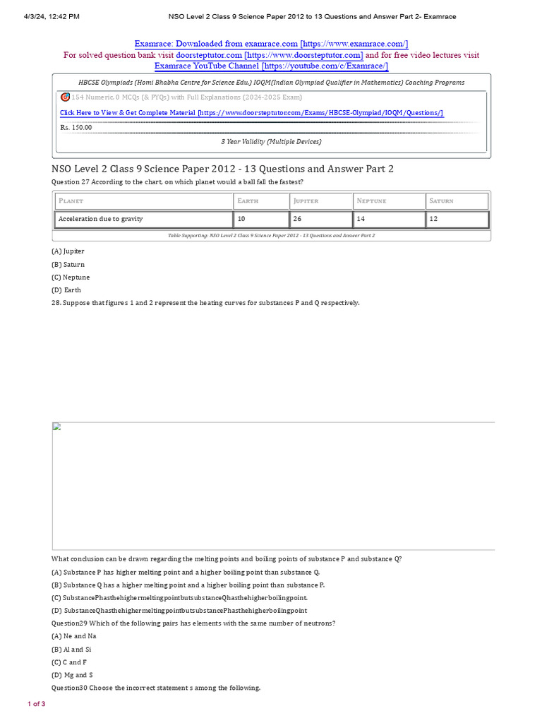 NSO Level 2 Class 9 Science Q&A 2012-13 | PDF | Petroleum | Diesel Fuel