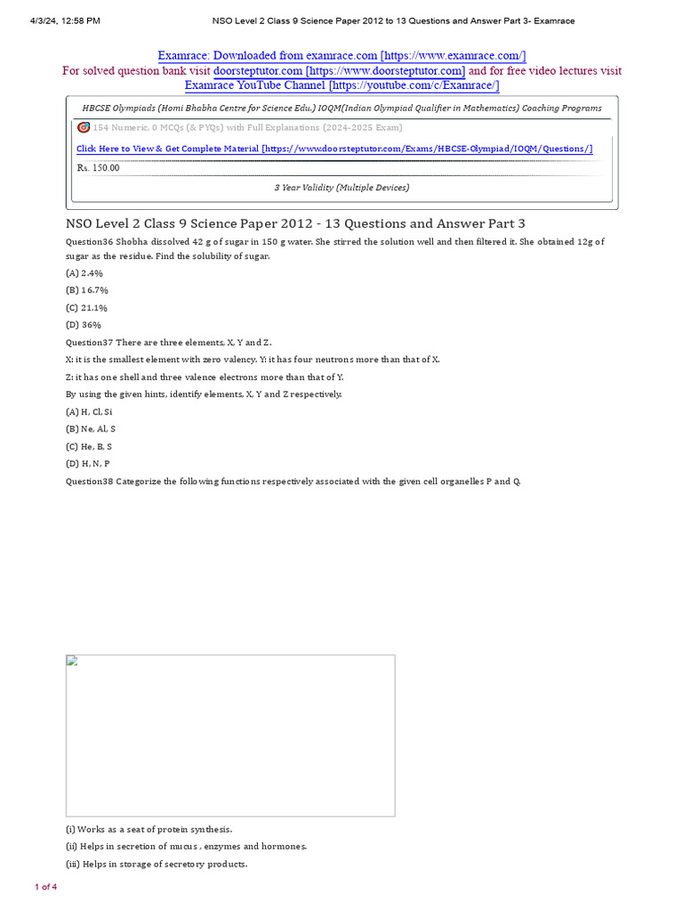NSO-Level-2-Class-9-Paper-2012-13-Part-3 | PDF | Epithelium | Anatomy