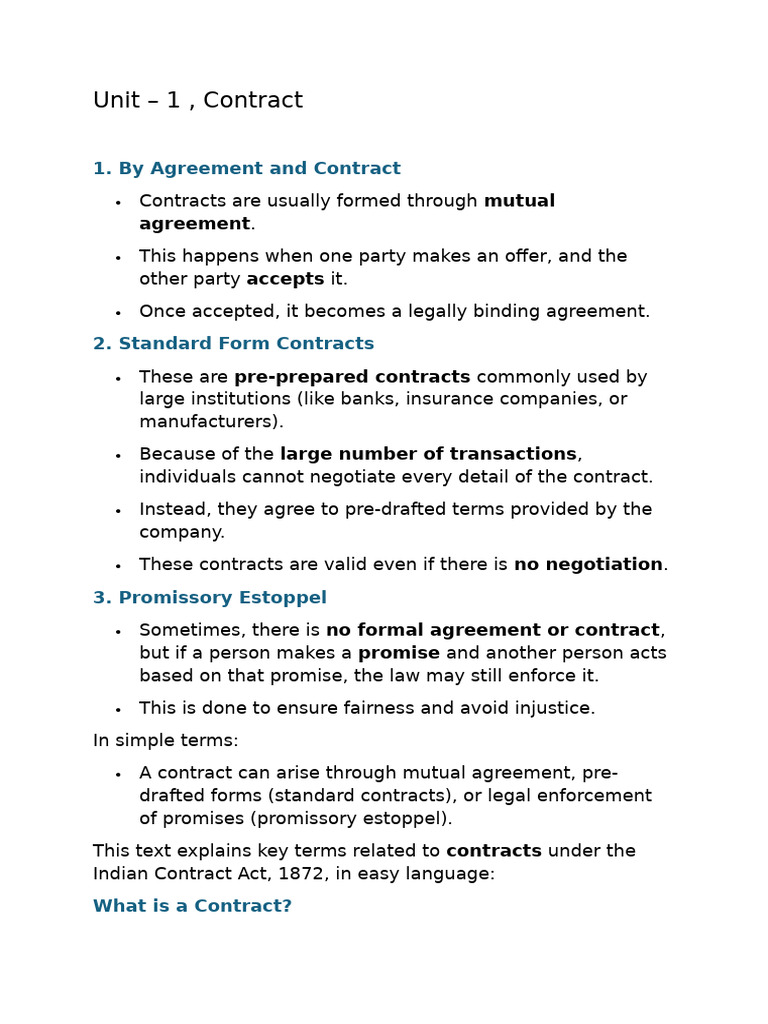 Unit 1 - Contract | PDF | Offer And Acceptance | Consideration