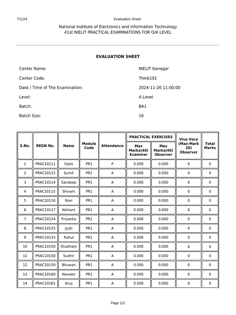 EvaluationSheet | PDF | Educational Assessment And Evaluation