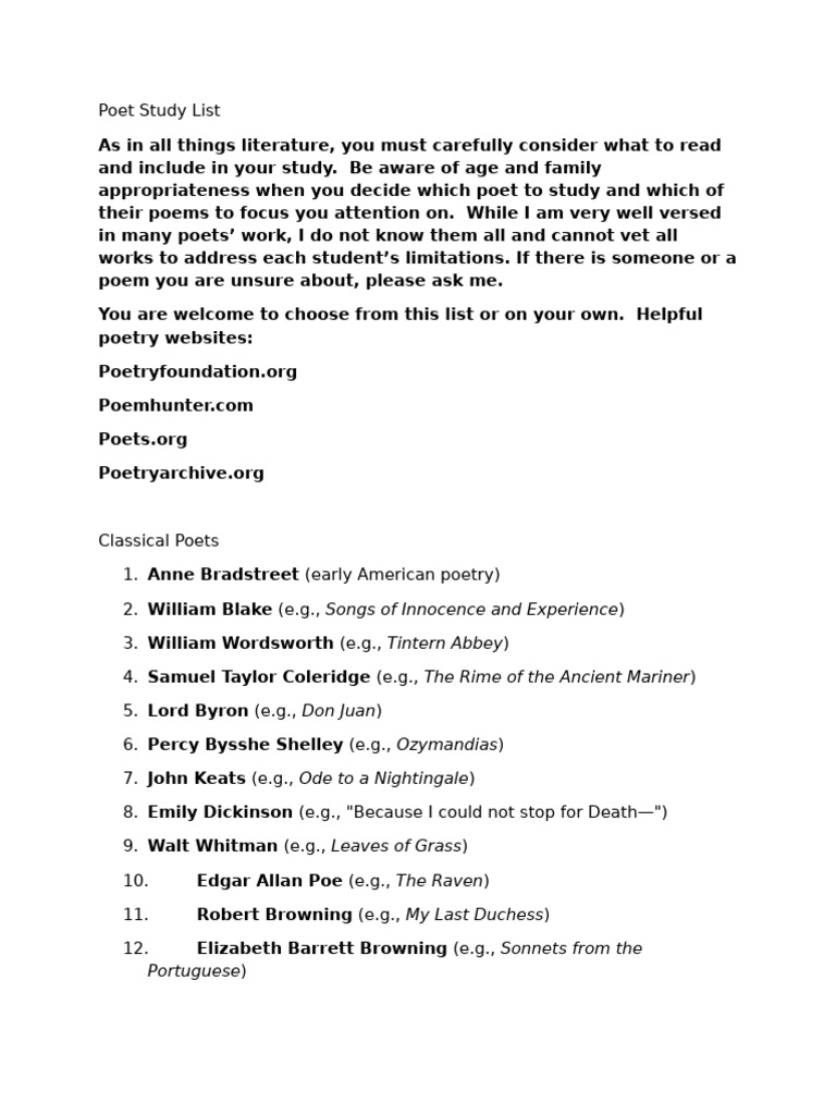 Poet List | PDF | American Poetry | Poets