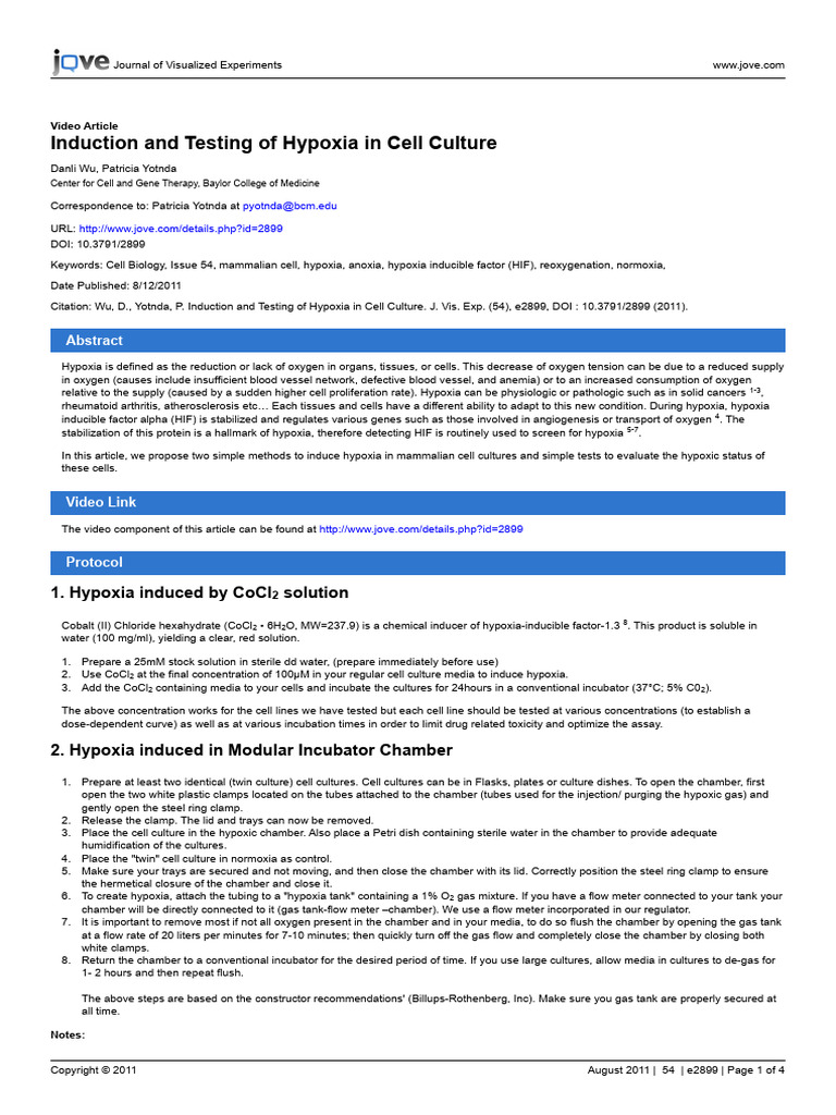 Induction and Testing of Hypoxia in Cell Culture | PDF | Western Blot ...