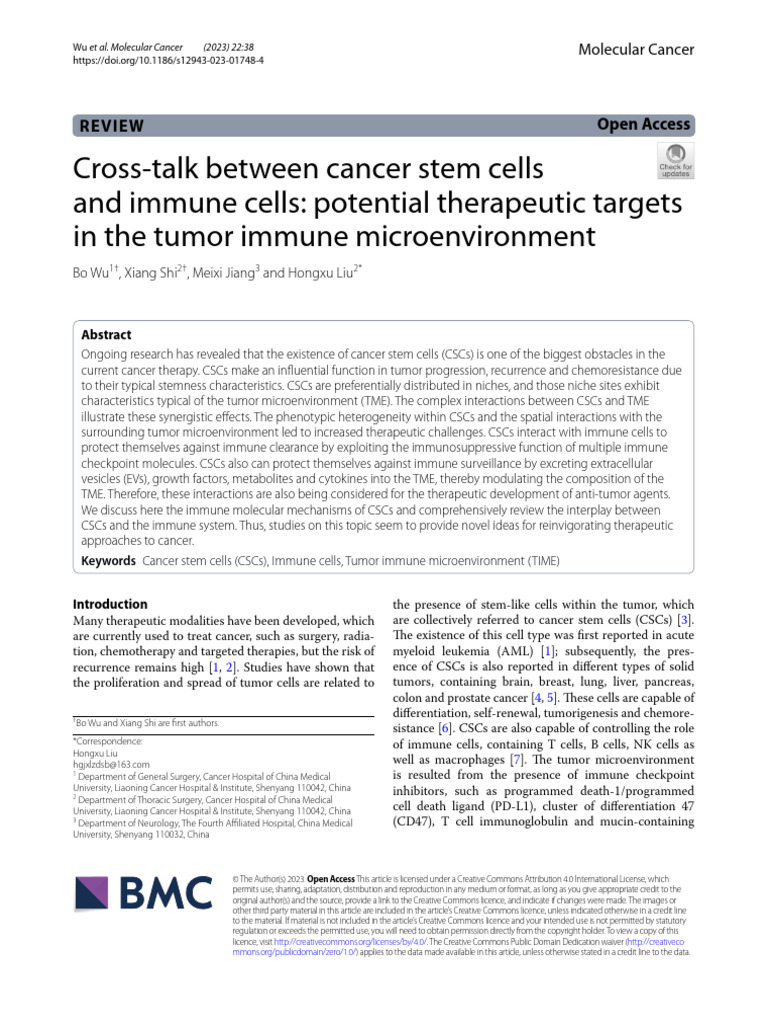 Cross-talk Between Cancer Stem Cells and Immune Cells | PDF | Natural Killer Cell | T Cell