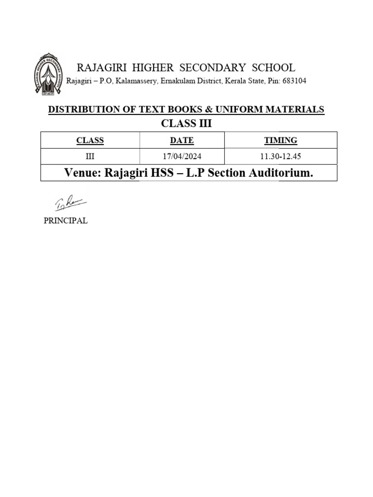 Class III Book & Uniform Pickup | PDF