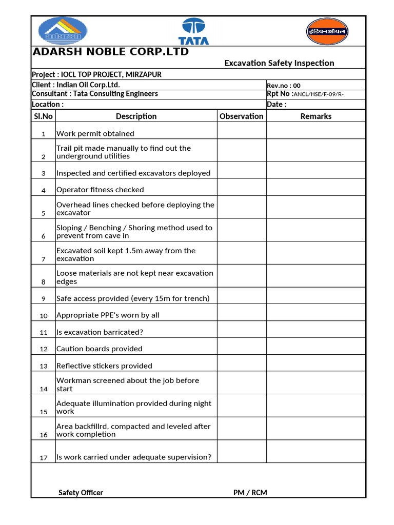 Excavation Safety Inspection Report | PDF