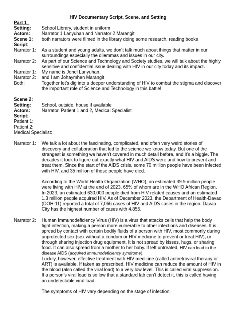 HIV Documentary Script Overview | PDF | Hiv/Aids | Hiv