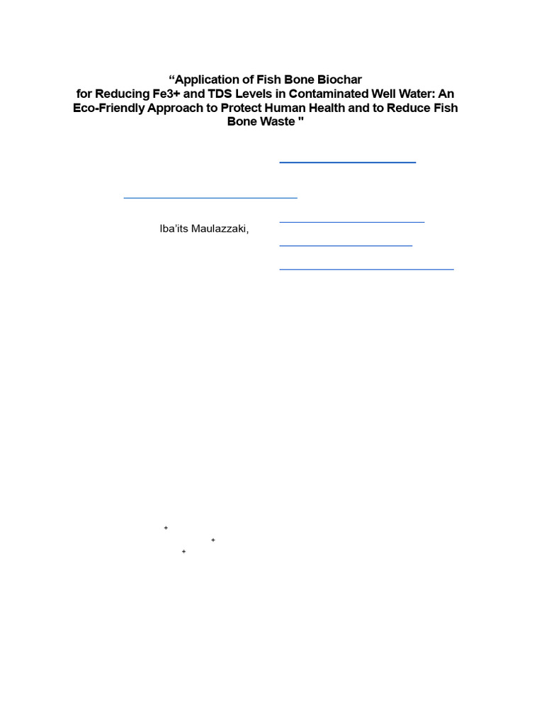 Application of Fish Bone Biochar For Reducing Fe and TDS Levels in ...
