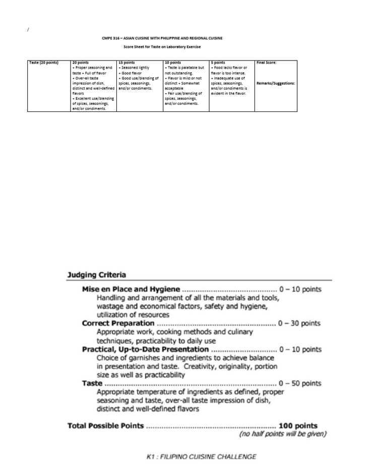 CMPE 316 Taste Scoresheet | PDF